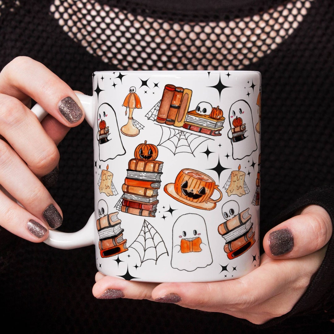 Reading Ghost Mug, Halloween Coffee Mug, Housewarming Gift, Bookish ...