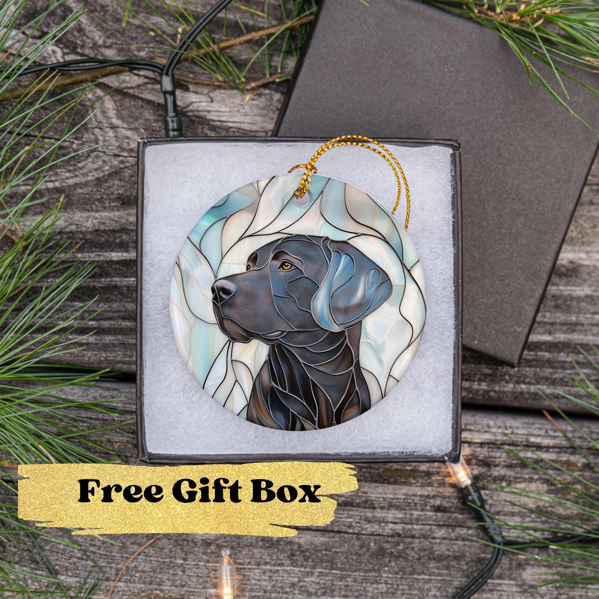 Black Lab Ornament, Stained Glass Style Labrador Retriever Christmas ...