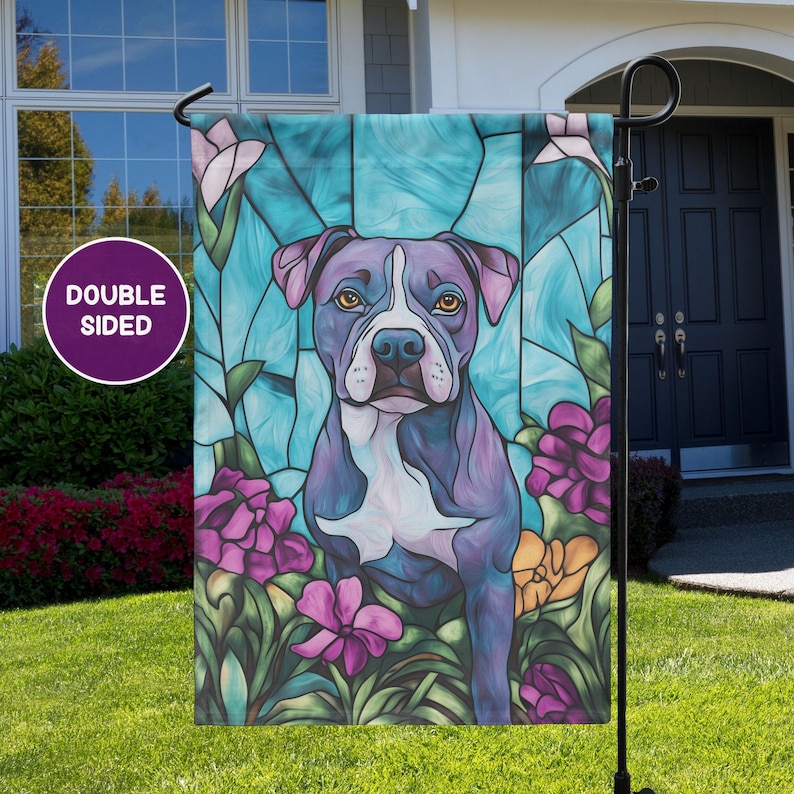 Pitbull Garden Flag, Pit Bull Dog Lover Gift, Stained Glass Spring ...