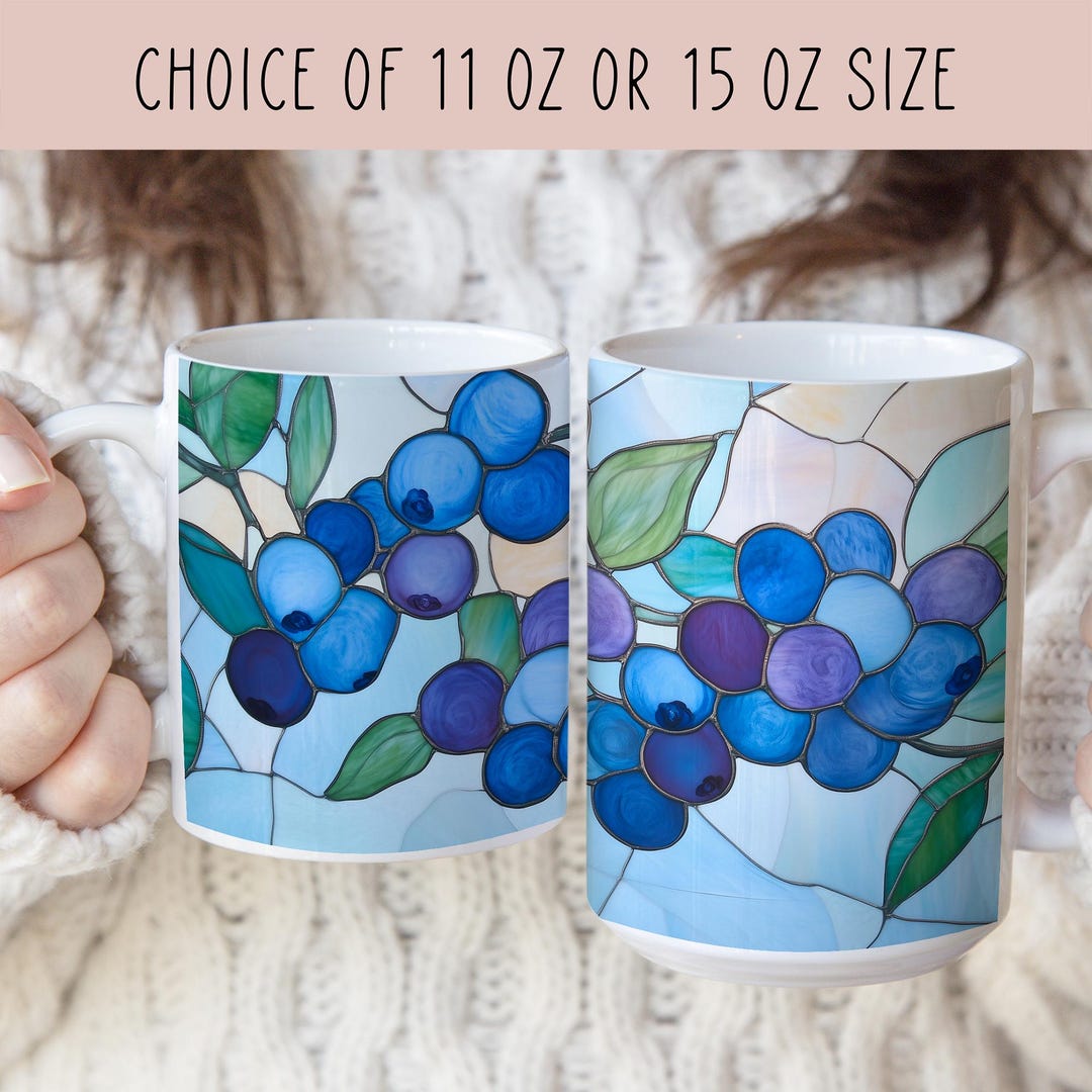 Blueberry Mug With Stained Glass Look, Blueberries Coffee Cup ...