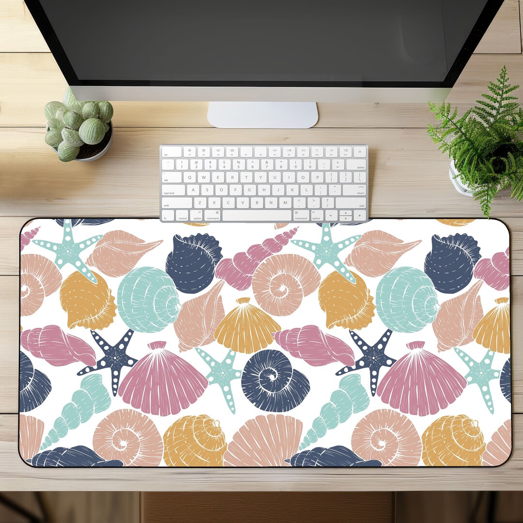 Colorful Seashell and Starfish Desk Mat, Beach Themed XL Mouse Pad ...