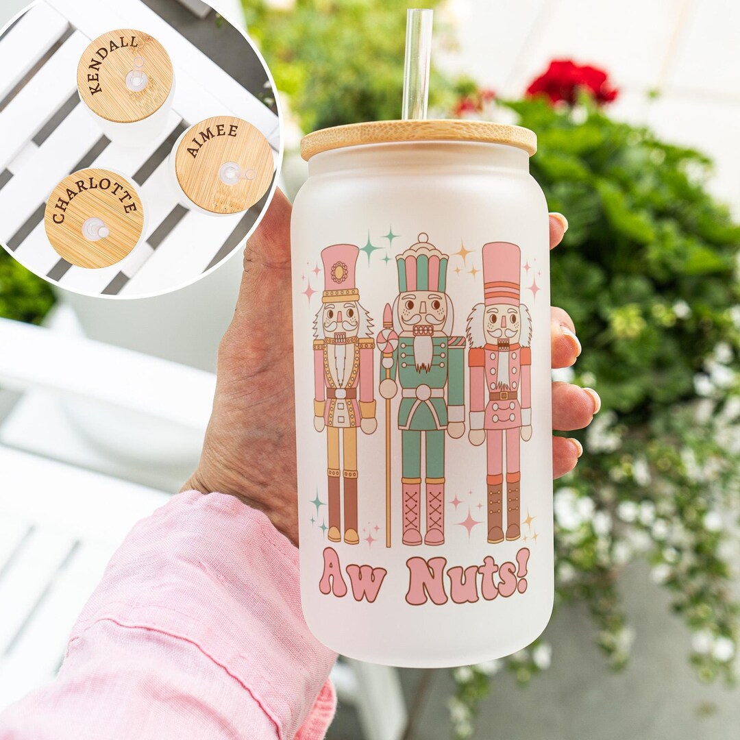 Funny Pink Christmas Nutcracker Iced Coffee Cup, Cute Retro Christmas ...