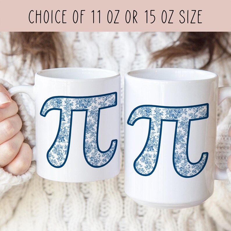 Blue Toile Pi Mug, Math Teacher Coffee Cup, Cute Pi Day Gift ...