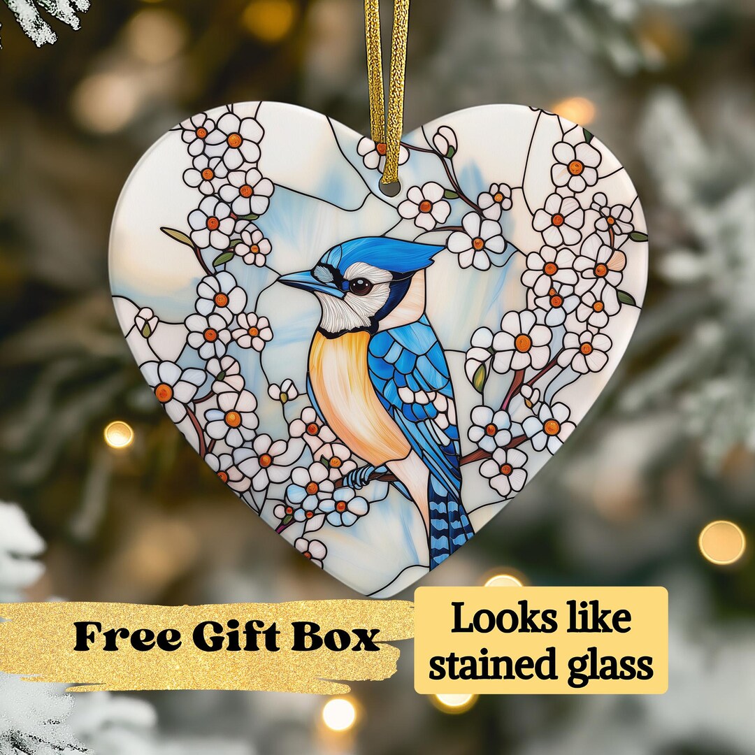 Blue Bird Ornament, Stained Glass Effect Blue Jay Ornament, Bird Lover ...
