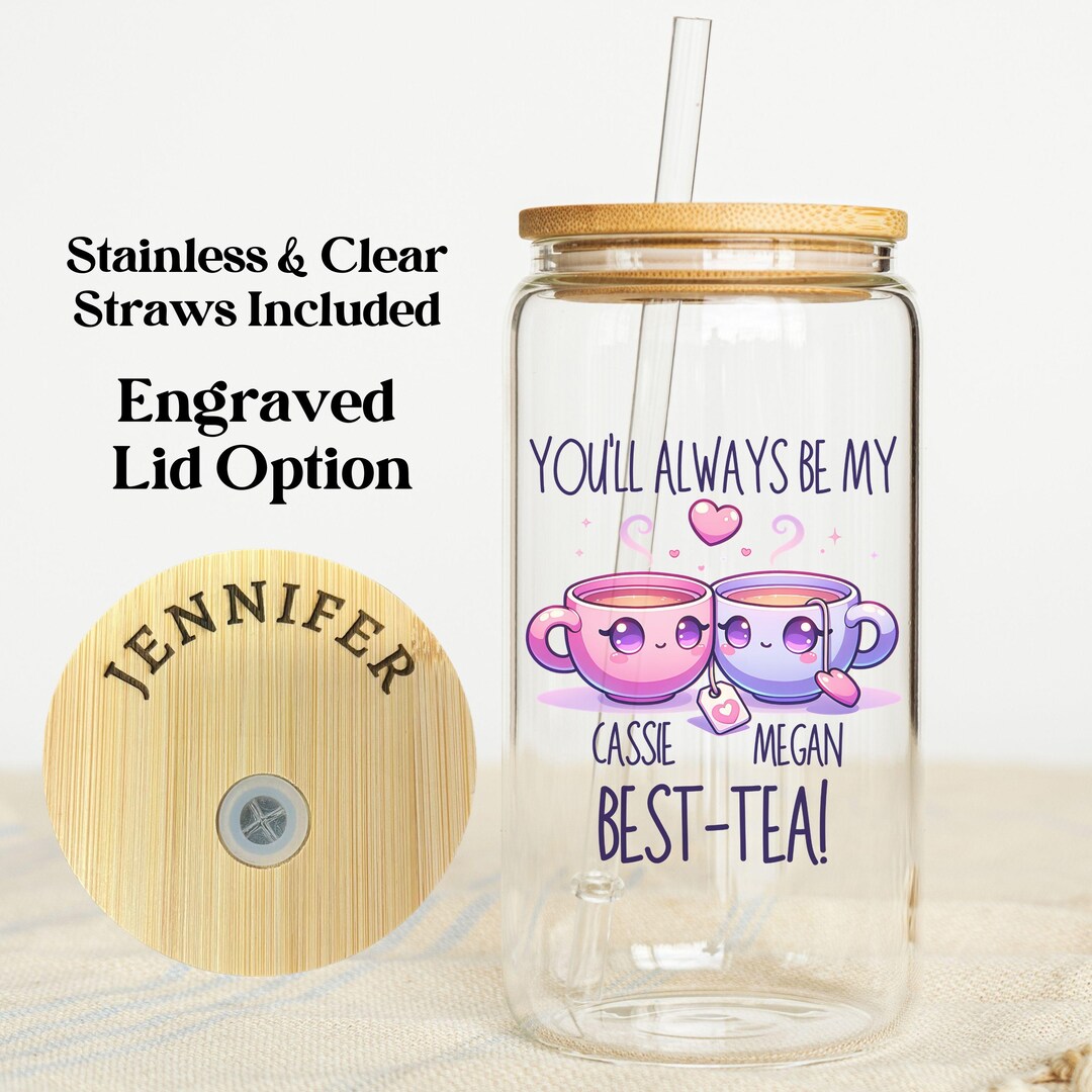 Personalized Best Friend Glass Iced Coffee Cup W/ Straws & Lid ...