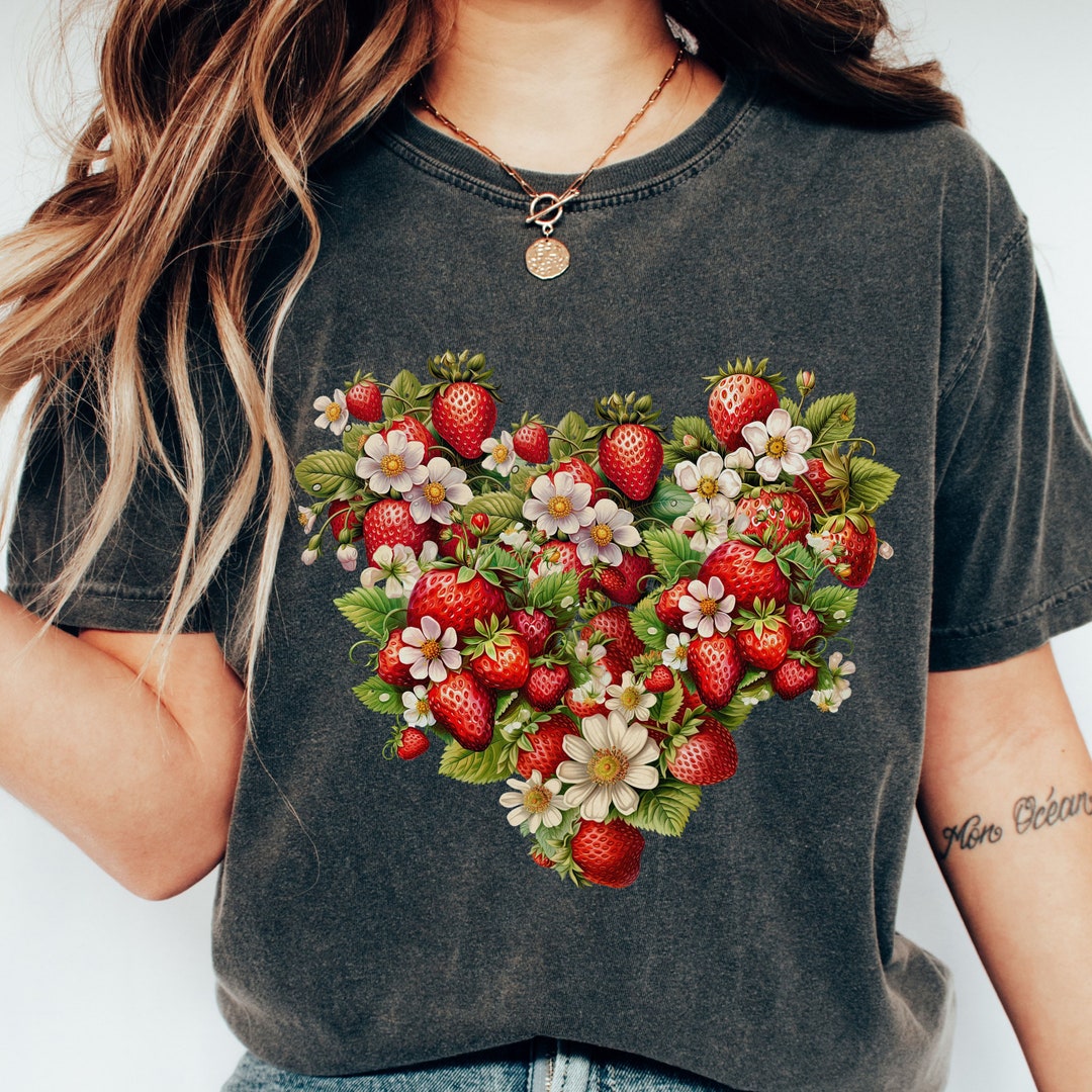 Comfort Colors Floral Strawberries Shirt, Plant Shirt, Strawberry Shirt ...