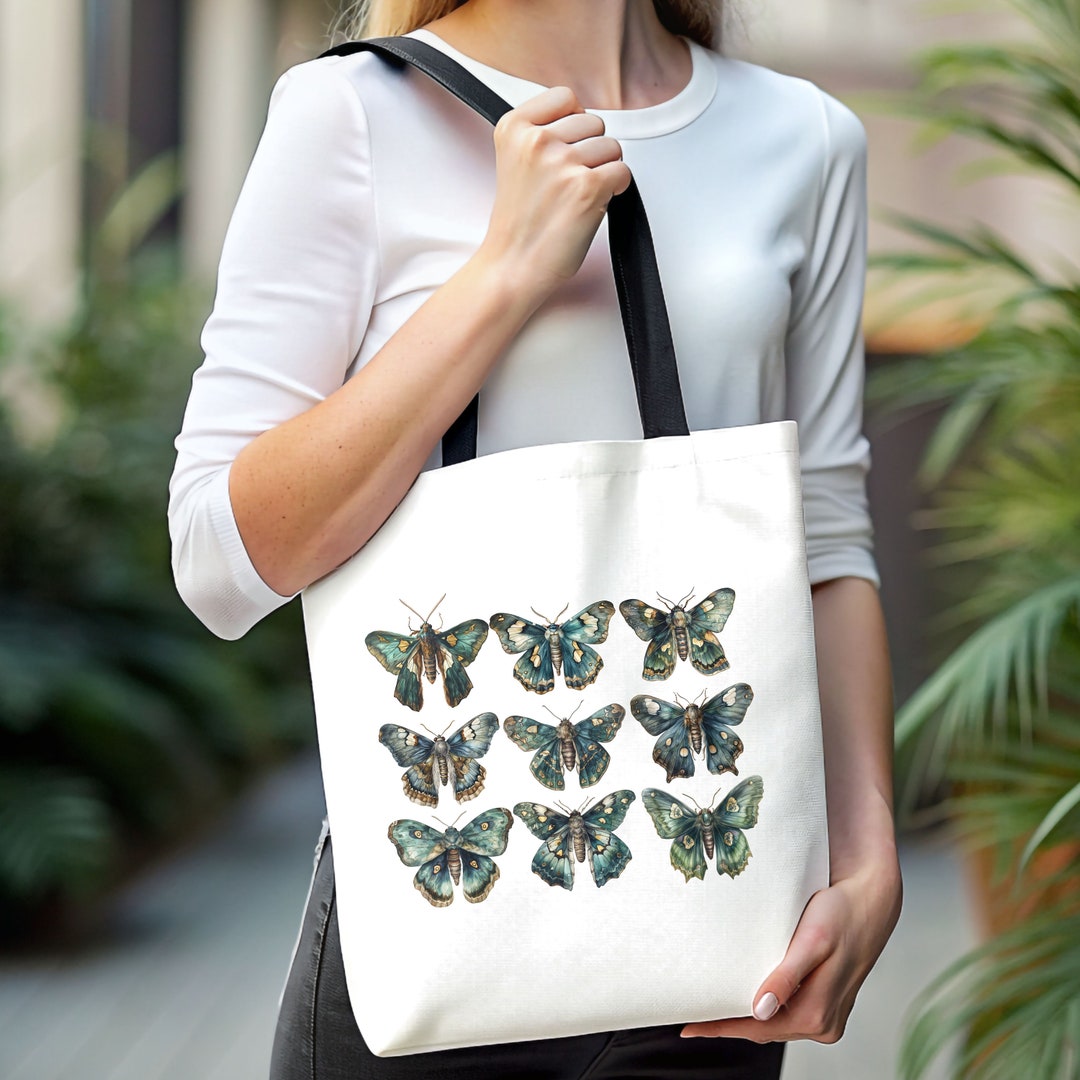 Forest Green Moths and Butterflies Tote Bag Dark Academia Goblincore ...