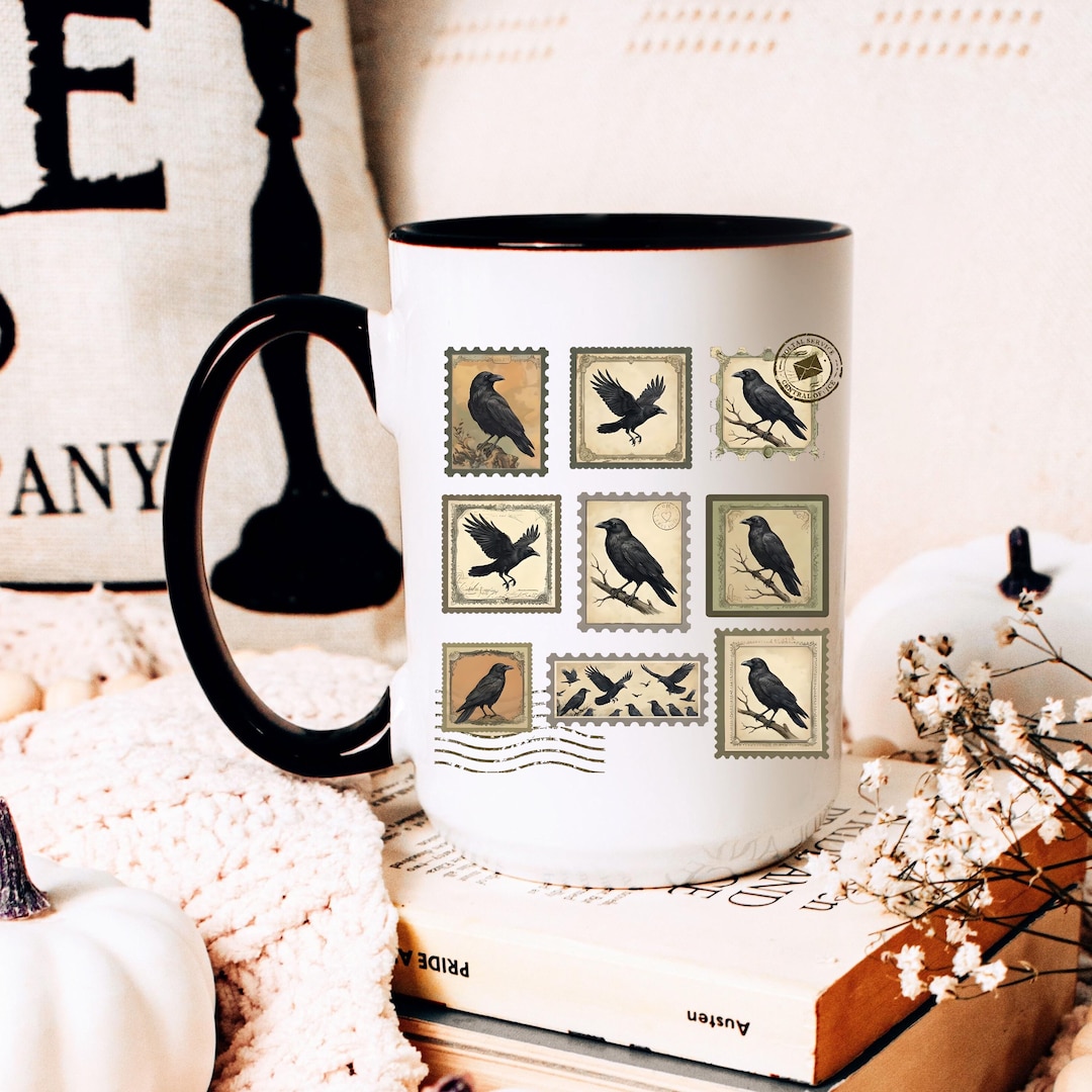 Vintage Crow Mug, Gothic Raven Coffee Cup, Dark Academia Bird Lover ...