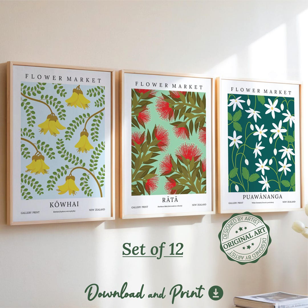 New Zealand Flower Market | PRINTABLE Wall Art Set of 12 | New Zealand ...