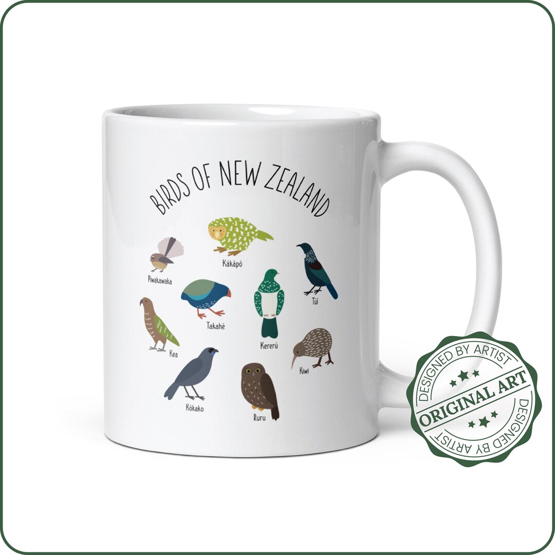 New Zealand Birds Mug | Native Kiwi Bird, Tui, Kea Design - Etsy