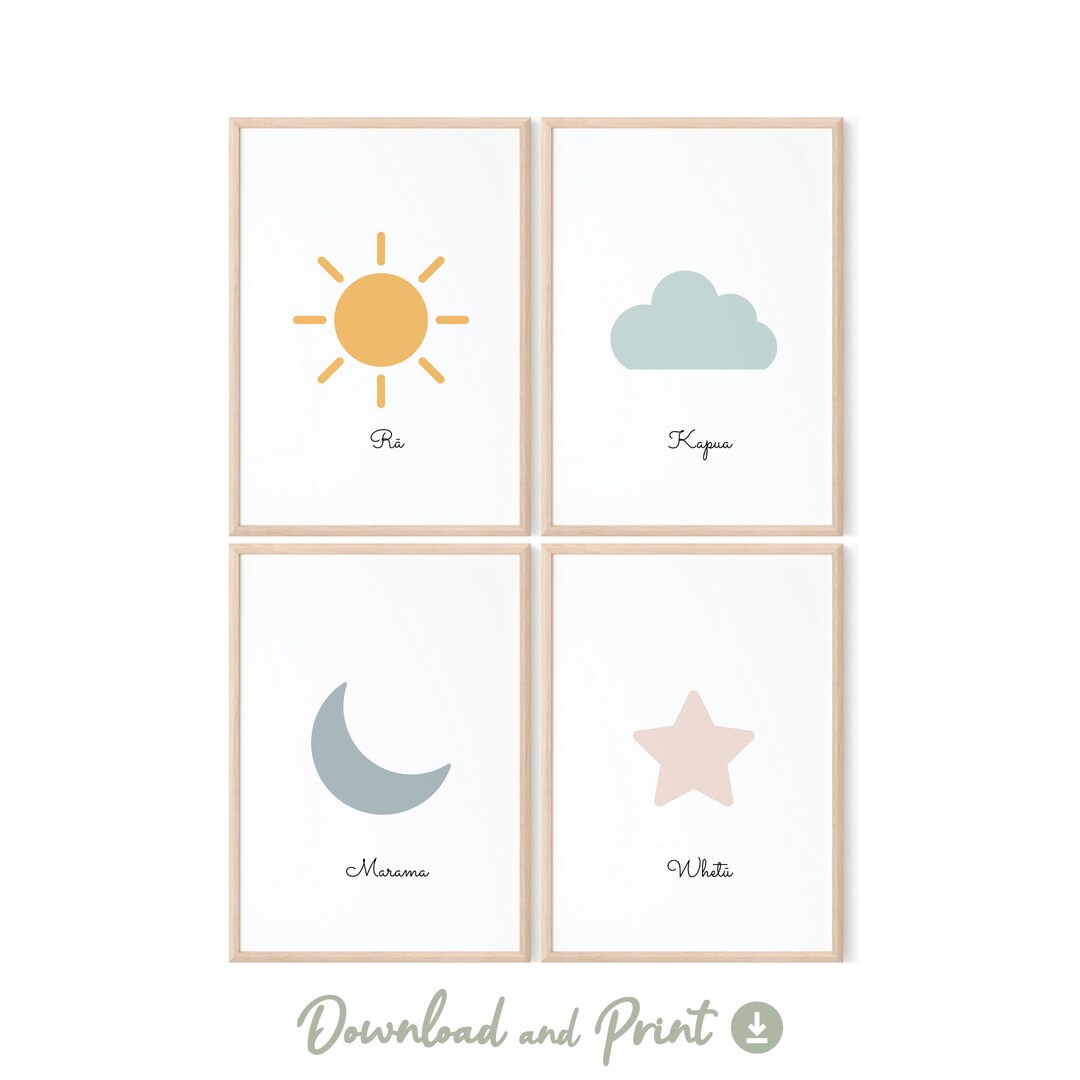 Te Reo Maori Star, Moon, Sun, Cloud | PRINTABLE Wall Art | DIGITAL ...
