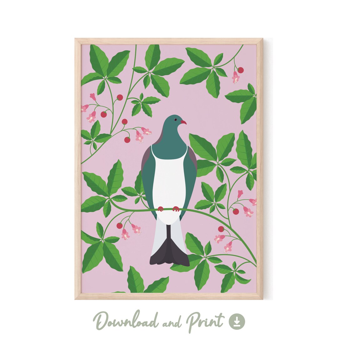 New Zealand Bird Wall Art | Native Kereru Wood Pigeon | Printable ...