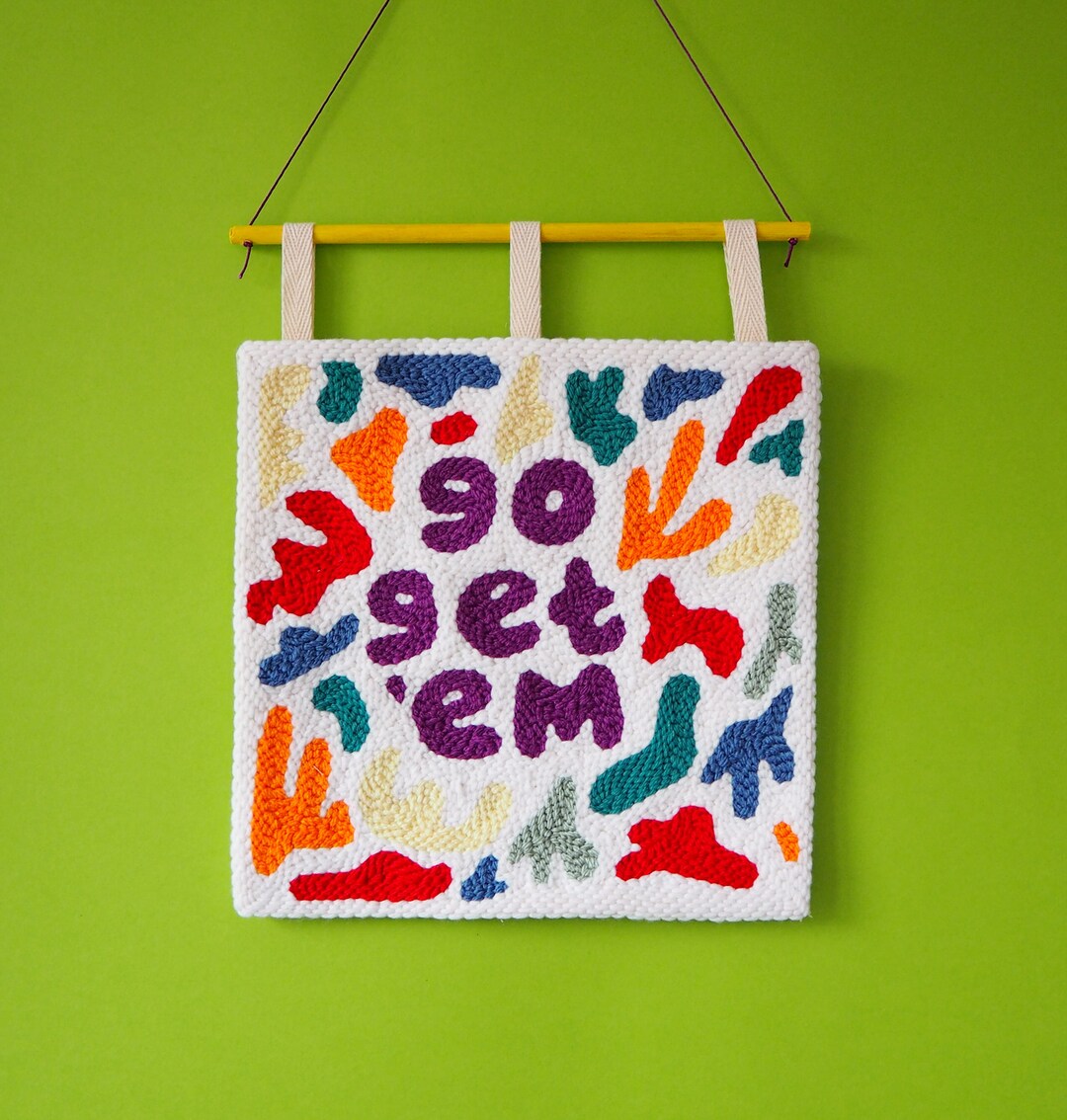 Go Get 'em Slogan Punchneedle Wall Art With Abstract Design - Etsy