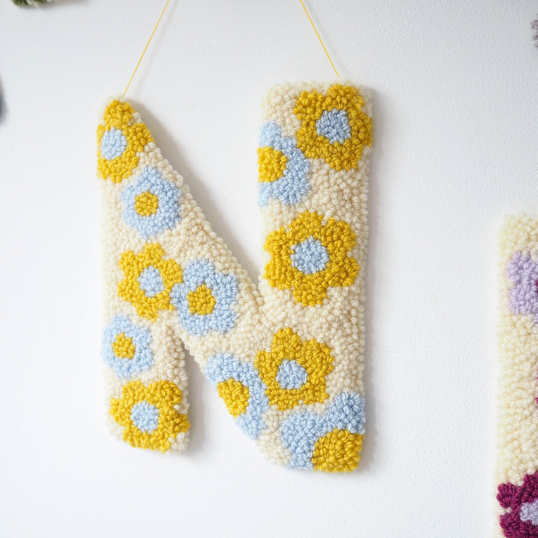 Blue and Yellow Custom Letter Nursery Wall Hanging With Daisy Flowers ...