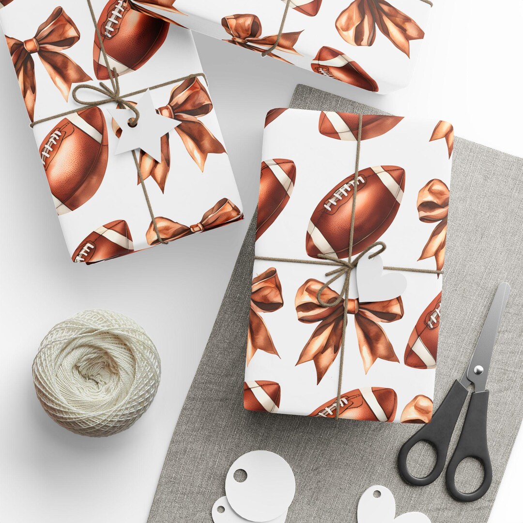 Football and Bows Wrapping Paper, Football Gift Wrap, Football Wrapping ...