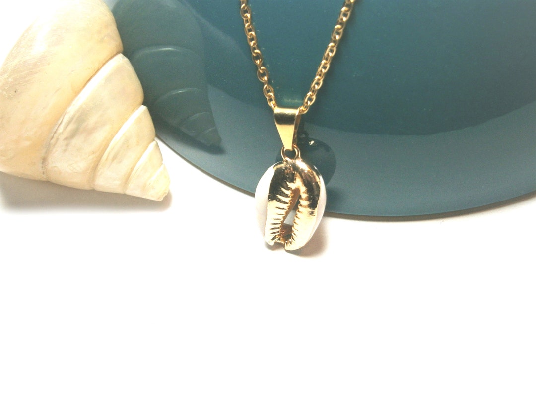 Real Shell Necklace Chain Gold Plated, Gold Plated Cowrie Shell, Golden ...