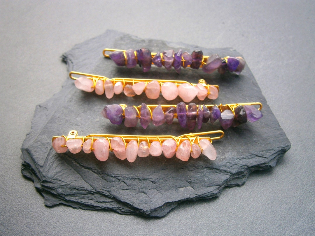 Hair Clips With Gemstone Splinters Rose Quartz or Amethyst, Hair Clips ...