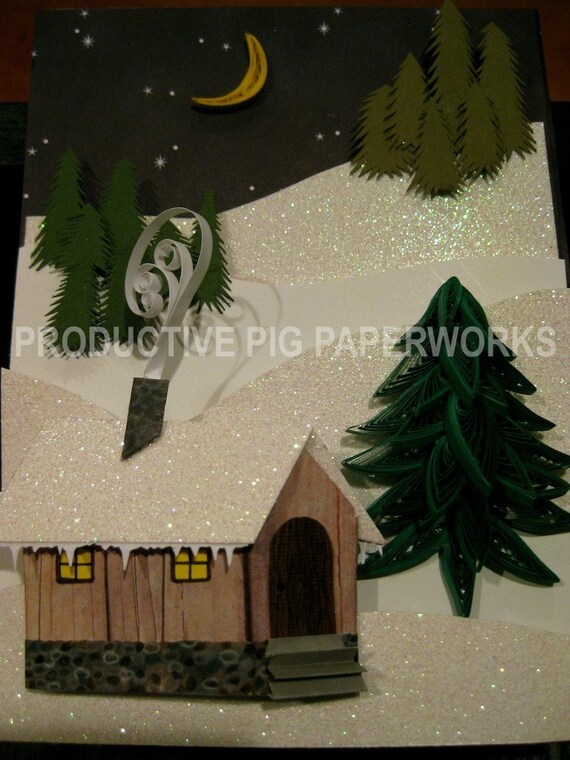 Items similar to Winter Solstice Scene Handmade with Quilled Colored ...