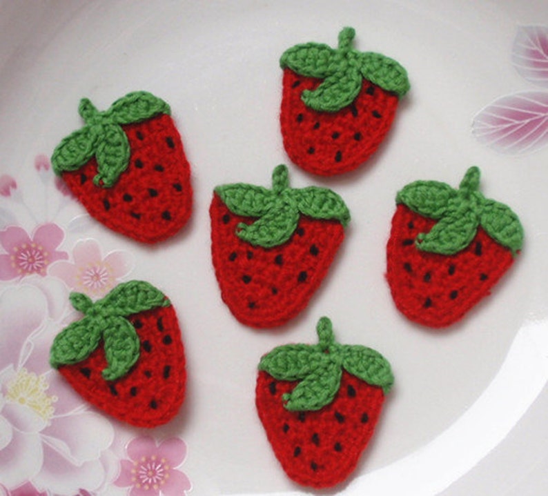 6 Crochet Strawberries in Red, Green, Black YH - 084 - Etsy