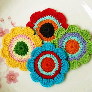4 Crochet Flowers in Yellow, Orange, Red, Brown YH-046-03 - Etsy