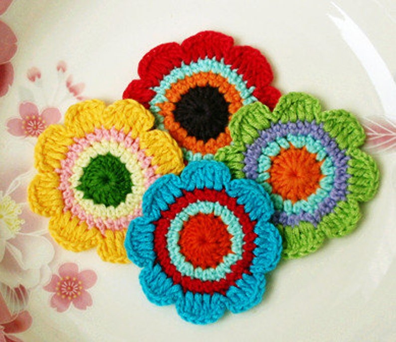 4 Crochet Flowers in Yellow, Orange, Red, Brown YH-046-03 - Etsy
