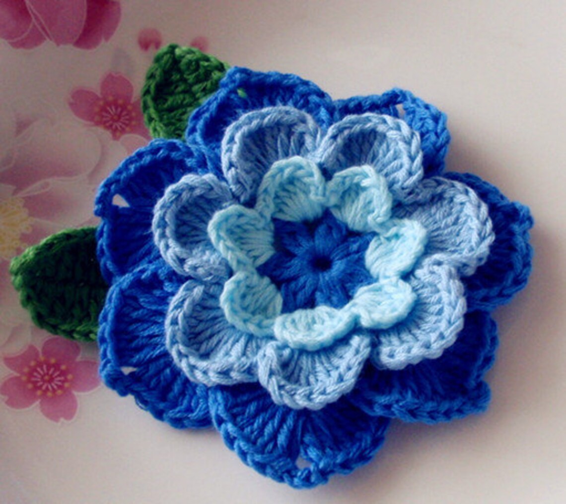 Crochet Flower (3 Inches) in Lt Blue, Blue, Dark Blue YH-077-04 - Etsy