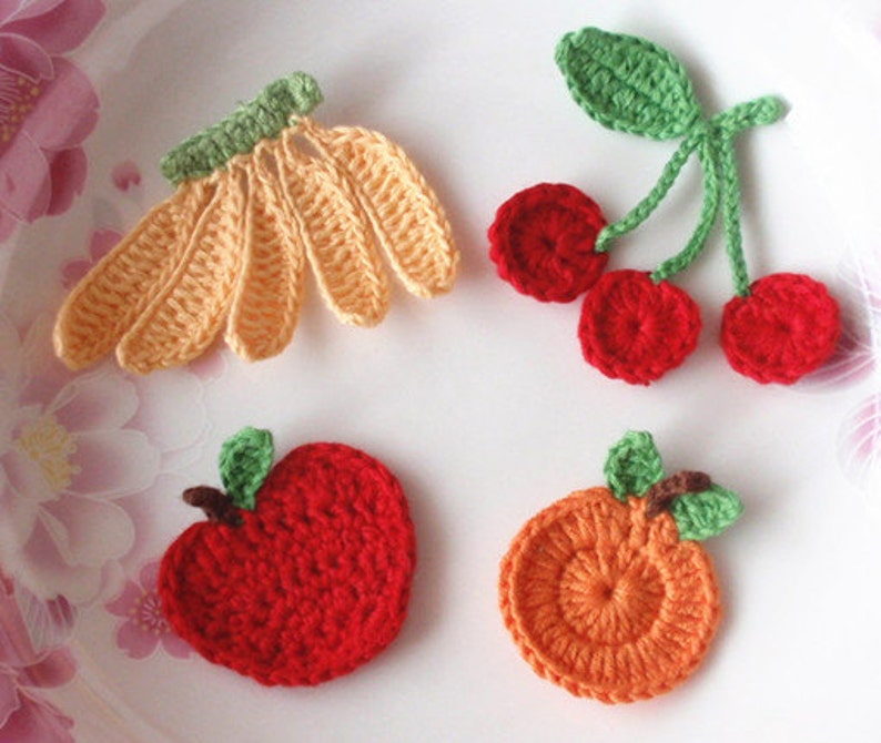 4 Crochet Fruits in Apples, Banada, Cherry, Orange YH - 087-01 - Etsy