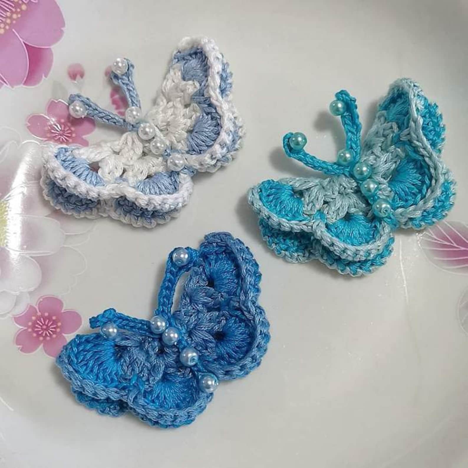 3 Crochet Butterflies With Pearls YH - 263-06 - Etsy