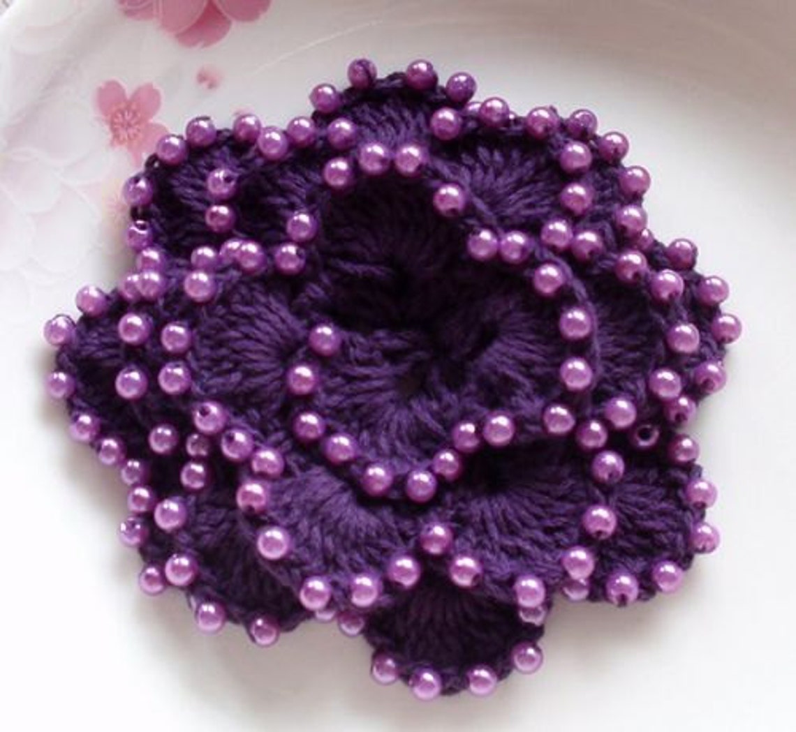Crochet Flower With Pearls in 3 Inches YH-009-07 - Etsy