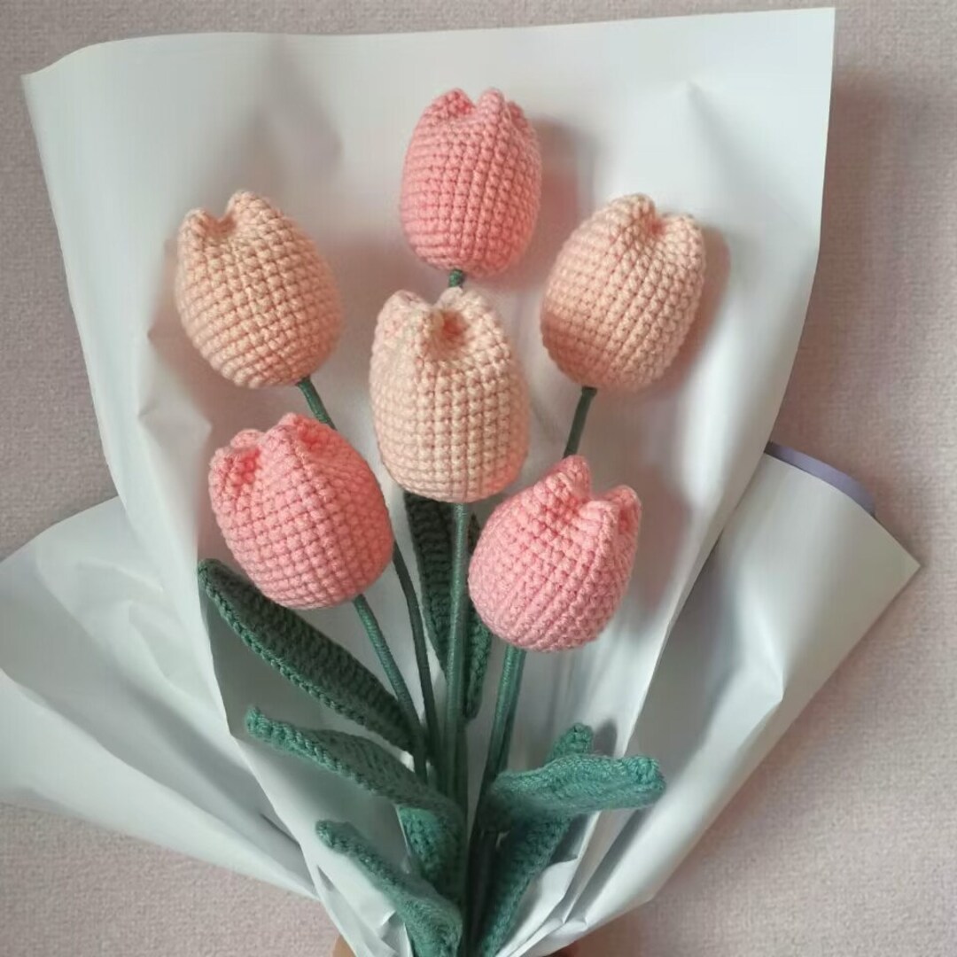 Set of 6 Handmade Crochet Flower, Crochet Tulip, Crochet Flower Bouquet ...