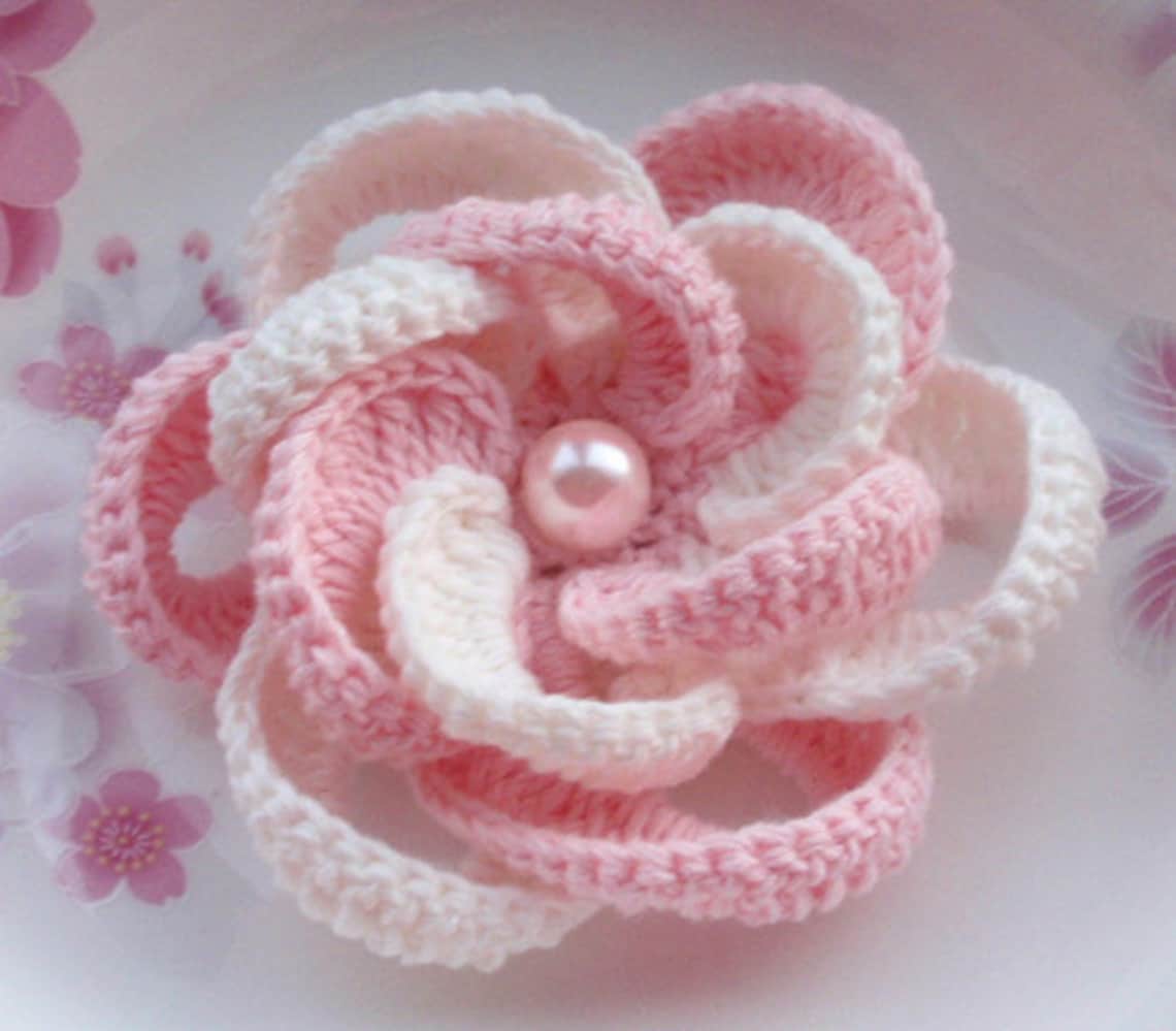 Larger Crochet Flower With Pearl in 4 Inches YH-020-05 - Etsy