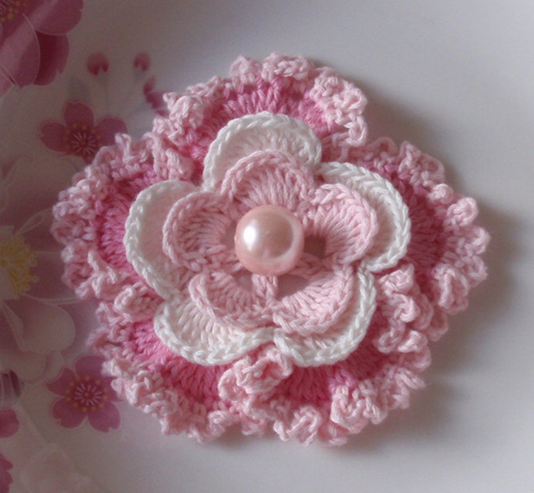 Crochet Flower in 3 Inches in Lt Pink, off White, Pink YH - 076-02 - Etsy