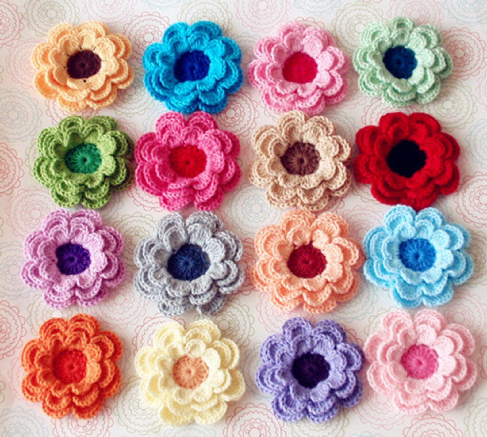 8 Crochet Flowers in Multicolors YH-098-03 - Etsy