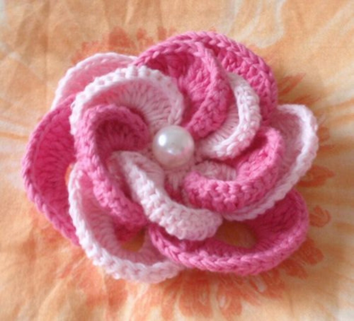 Larger Crochet Flower With Pearl in 4 Inches YH-020-05 - Etsy