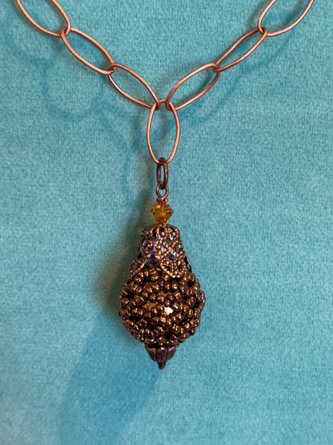 Bronze Large Link Chain With Hidden Crystal Pendant-crystal Jewelry ...