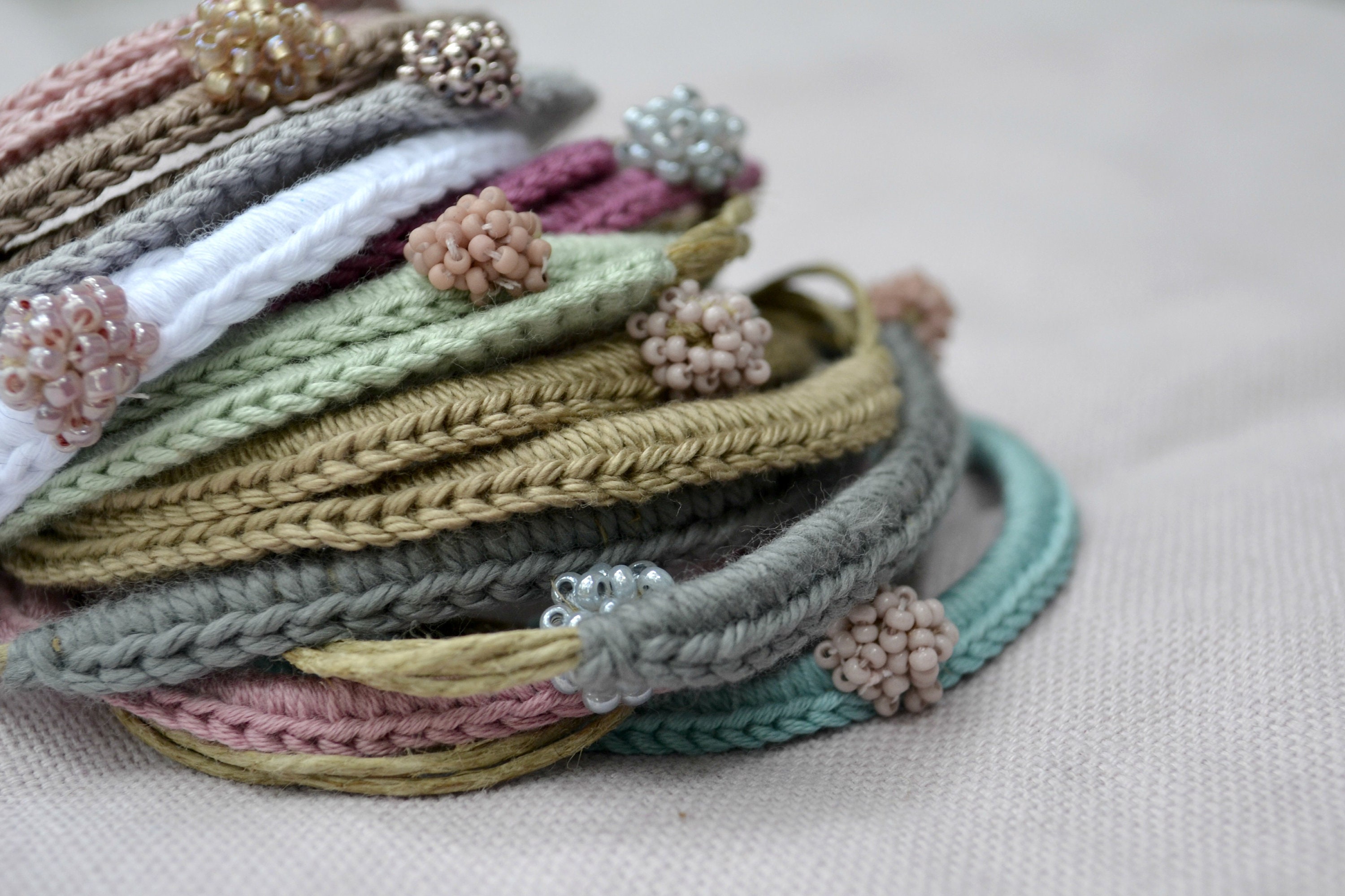 Romantic Elegant Bracelets With Natural Linen Cord and Cotton - Etsy