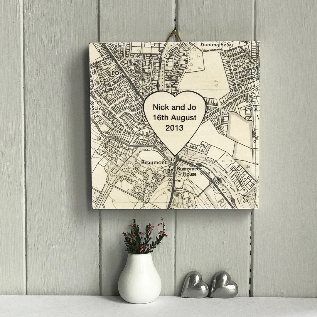 Personalised Wedding Venue Location Map Artwork on Whitewashed Birch ...