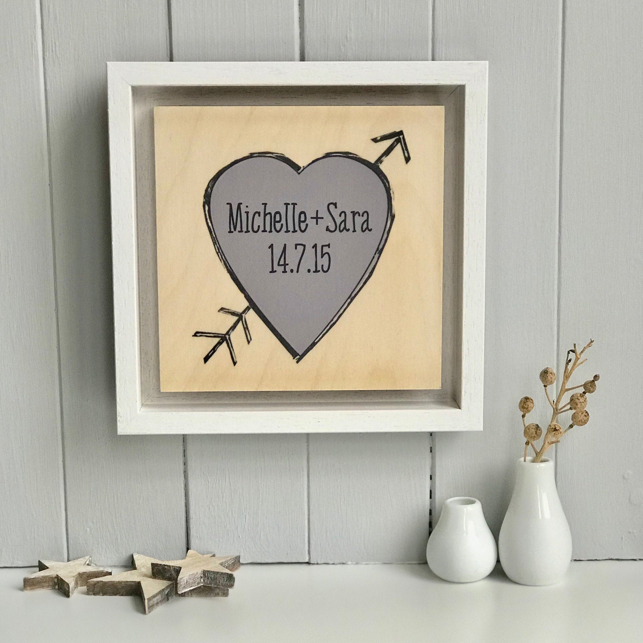 Mauve Love Heart With Names and Date Artwork - Etsy