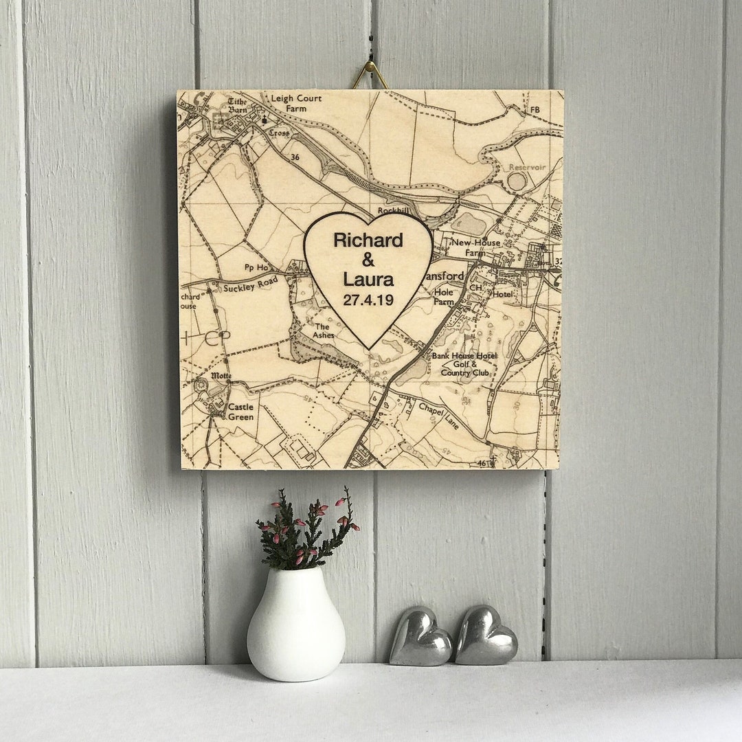 Personalised Wedding Venue Location Map Artwork on Natural Birch ...