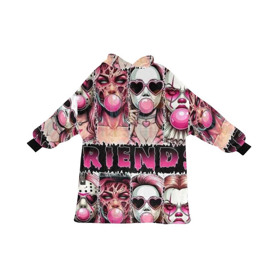 Retro GIRL Horror FRIENDS Blanket Pullover – Cozy Oversized Hoodie ...