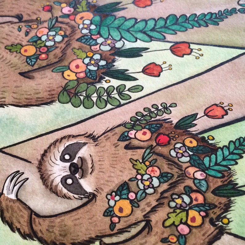 Sloth Garden Sloth Art Giclee Print Sloth Watercolor | Etsy