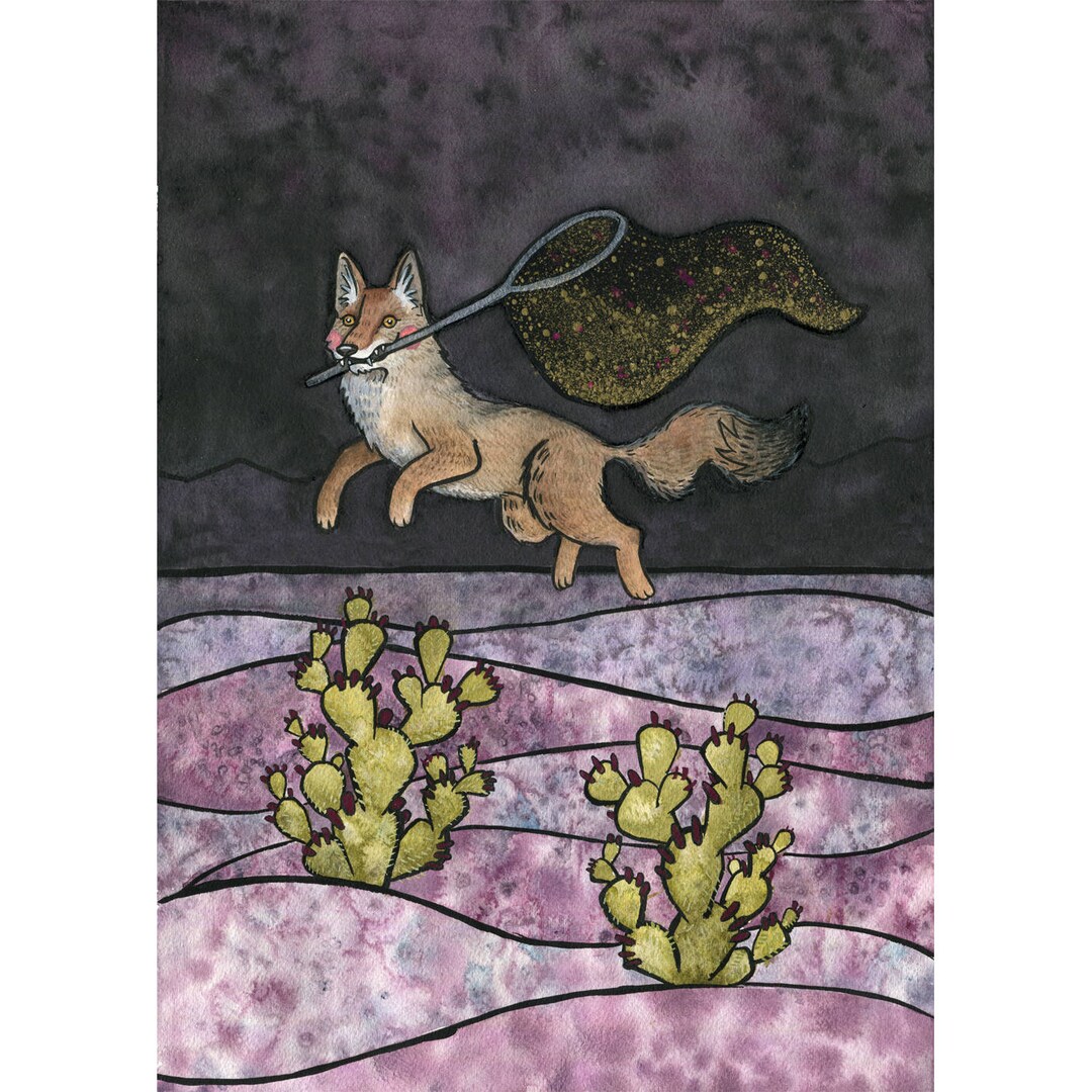 Coyote Star Thief - Coyote Art - Desert Art - Cactus Art - Mythology ...
