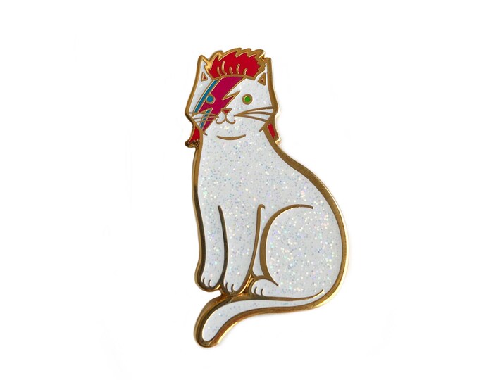 Bowie Cat Enamel Pin - Cat Pin - Kitty Stardust - Sparkle Cat Lapel Pin ...