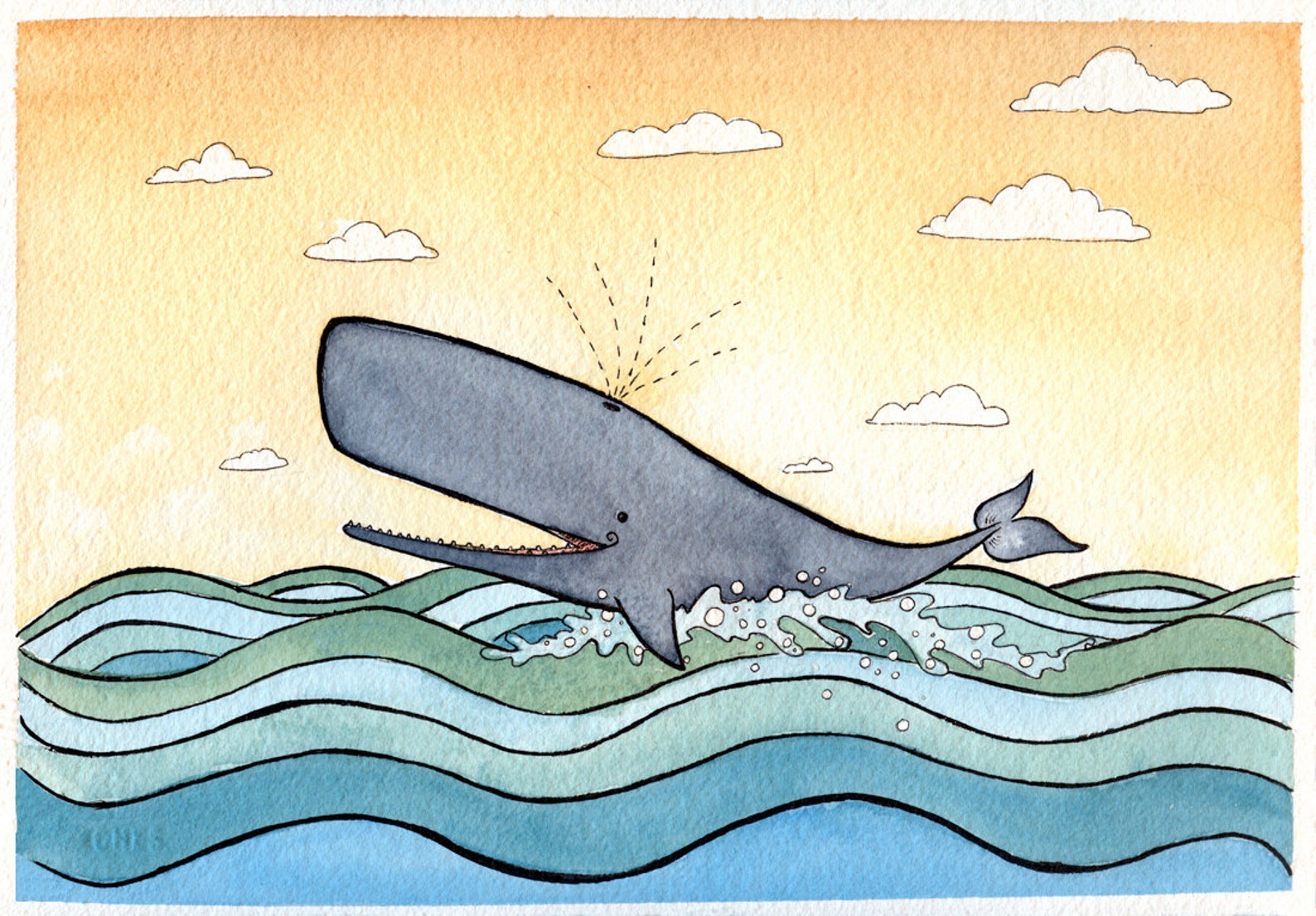 Happy Whale Nursery Art Whale Art Print Giclee Print 8x10 | Etsy