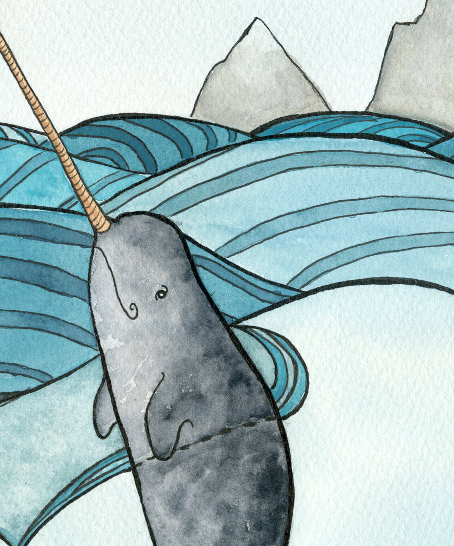 Cute Narwhals Small Art Print From Original Watercolor | Etsy