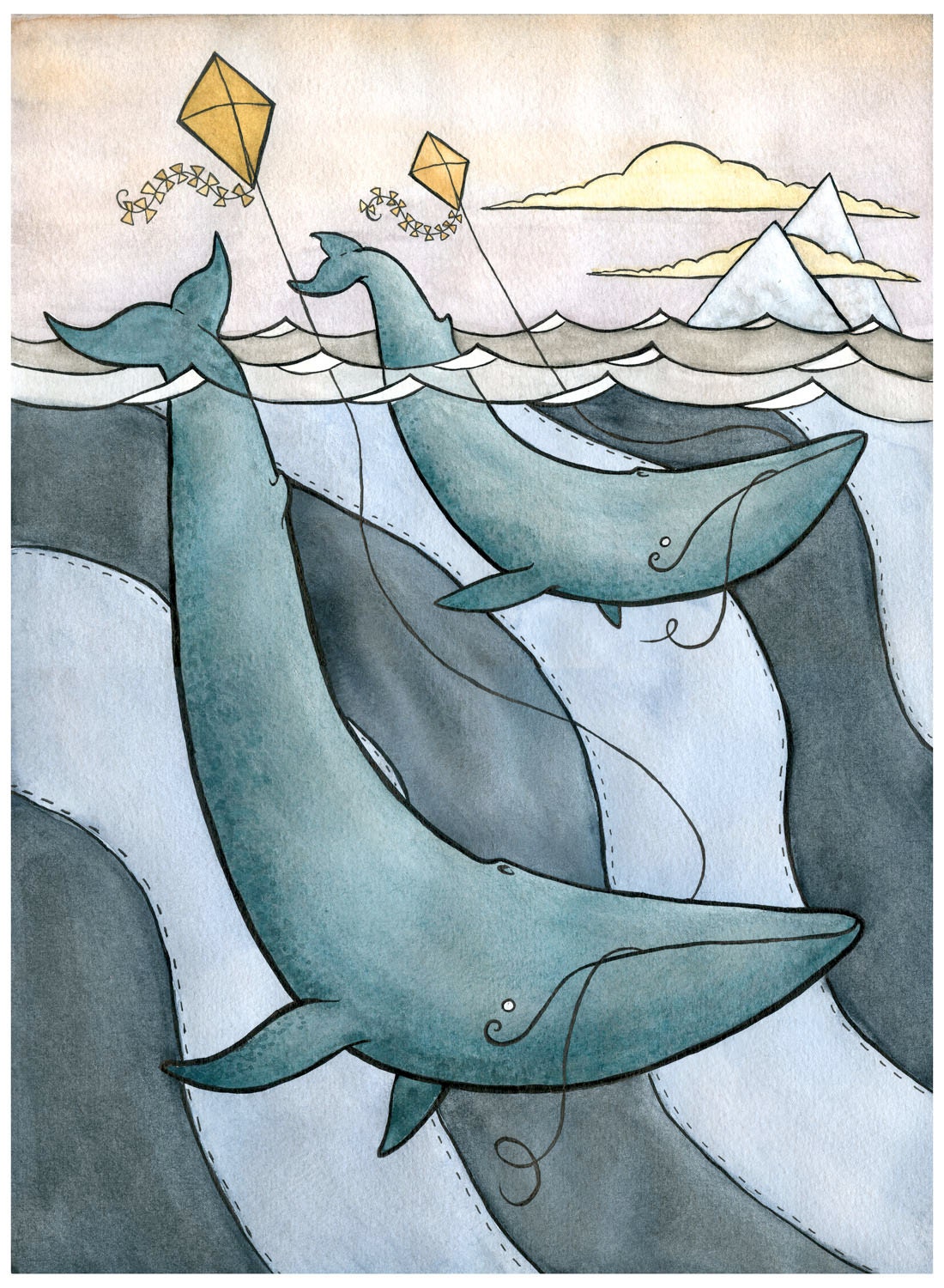 Blue Whales Flying Kites Blue Whale Art Giclee Print - Etsy