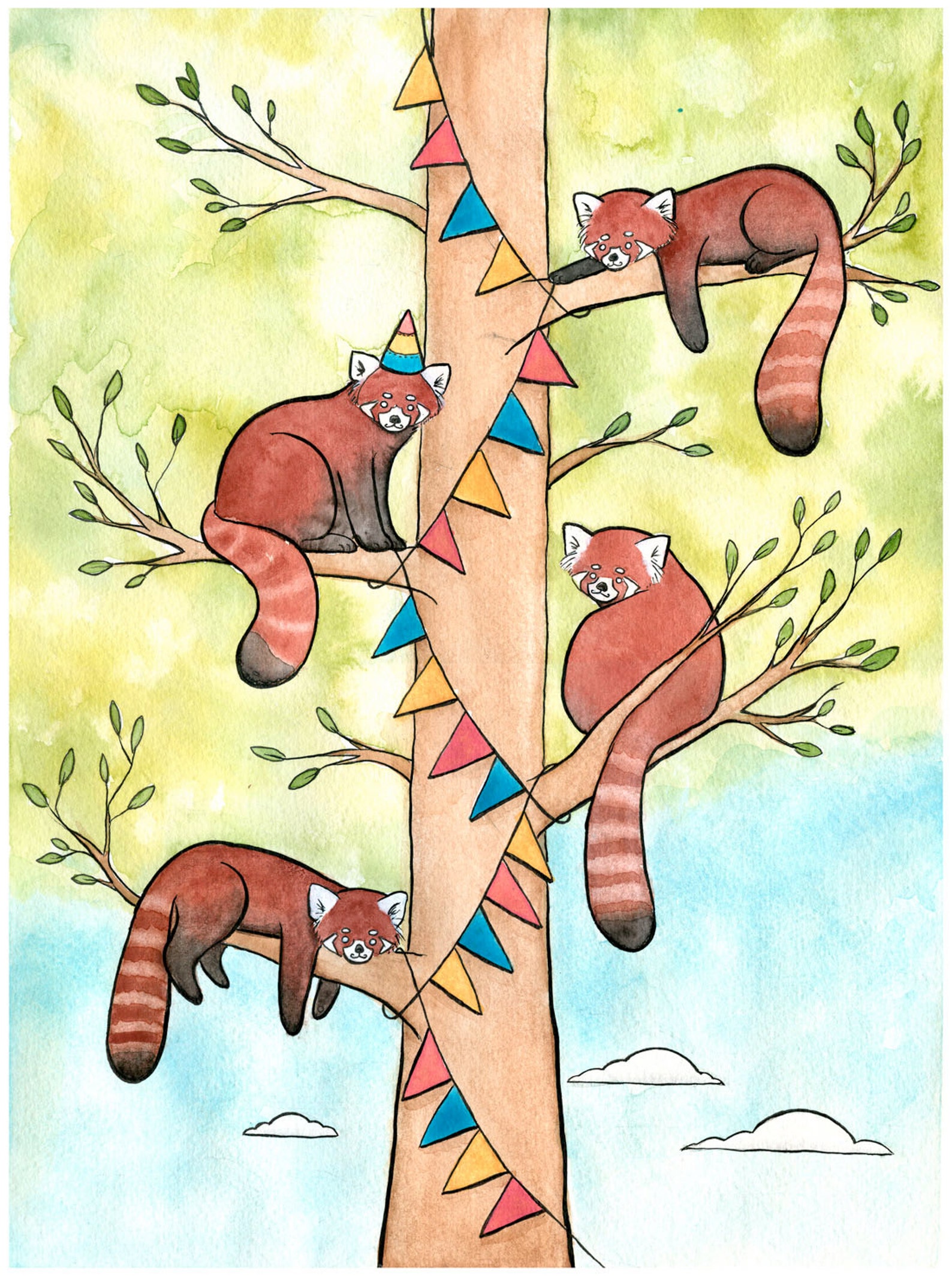 Red Pandas Hanging Banner for a Party-red Panda Art -red Panda Party ...