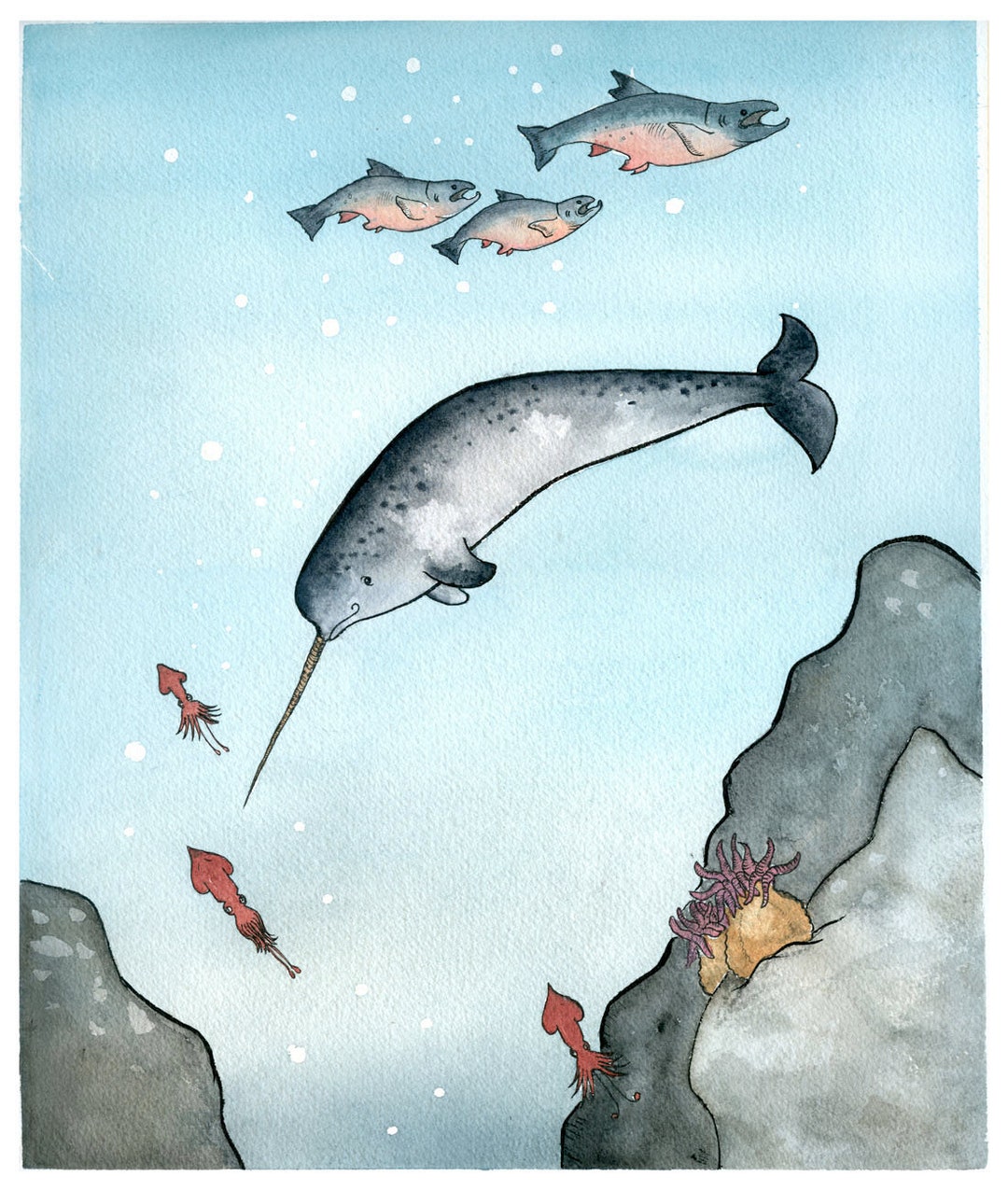 Narwhal Nursery Art Print - Giclee -narwhal Swimming in the Deep Sea ...
