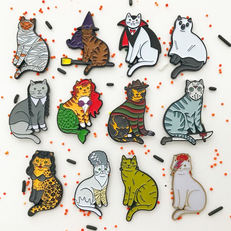 Cat Enamel Pin Pin Set Cat Enamel Pin Pin Sale Bowie Etsy