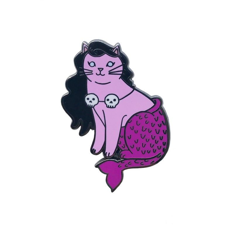 Halloween Mermaid Cat Enamel Pin Pink With Skulls - Etsy